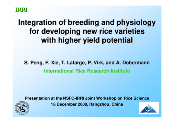 (PDF) Integration of breeding and physiology for developing new rice ...