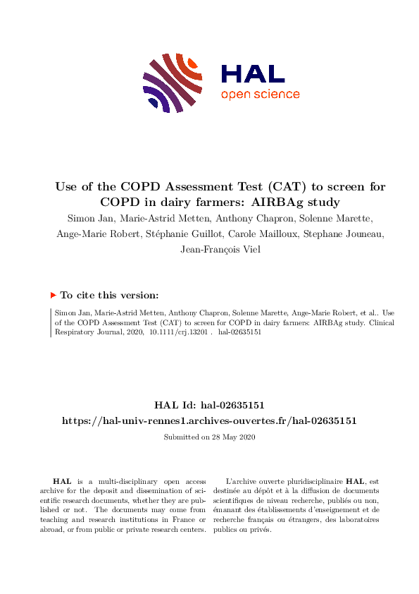 (PDF) Use of the COPD Assessment Test (CAT) to screen for COPD in dairy ...