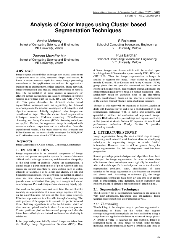 Pdf Analysis Of Color Images Using Cluster Based Segmentation