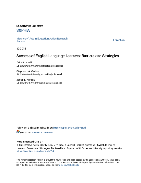(PDF) Success of English Language Learners: Barriers and Strategies