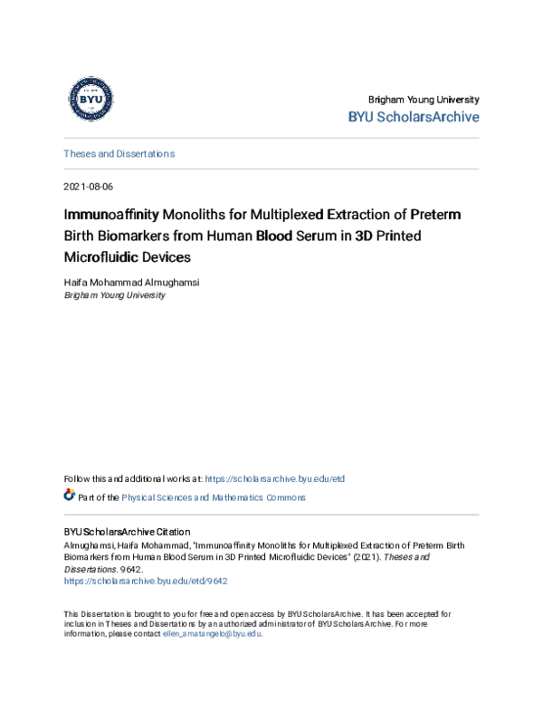 (PDF) Immunoaffinity monoliths for multiplexed extraction of preterm birth biomarkers from human ...