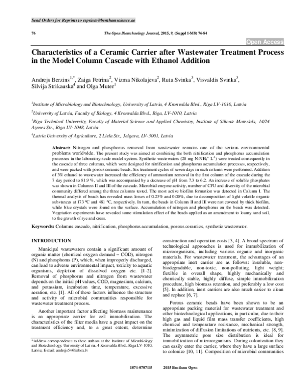 (PDF) Characteristics of a Ceramic Carrier after Wastewater Treatment ...