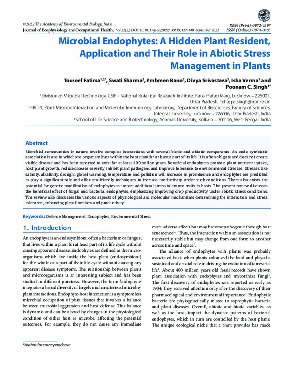 (PDF) Microbial Endophytes: A Hidden Plant Resident, Application and ...