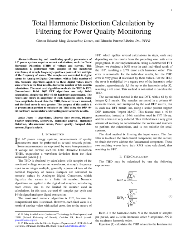 (PDF) Total harmonic distortion calculation by filtering for power ...