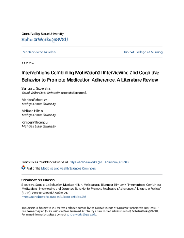 (PDF) Interventions combining motivational interviewing and cognitive behaviour to promote ...