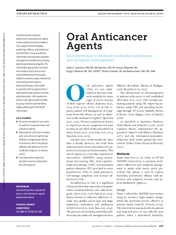 (PDF) Oral Anticancer Agents: An Intervention to Promote Medication ...