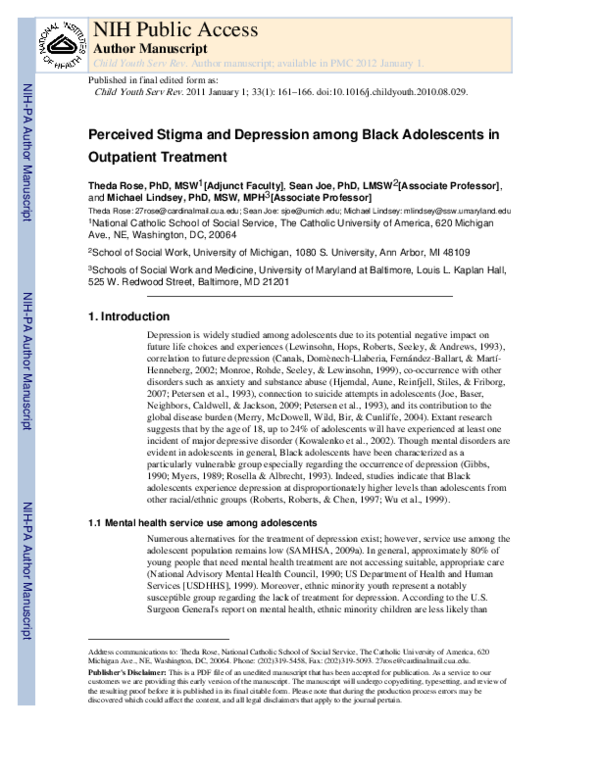 (PDF) Perceived stigma and depression among black adolescents in ...