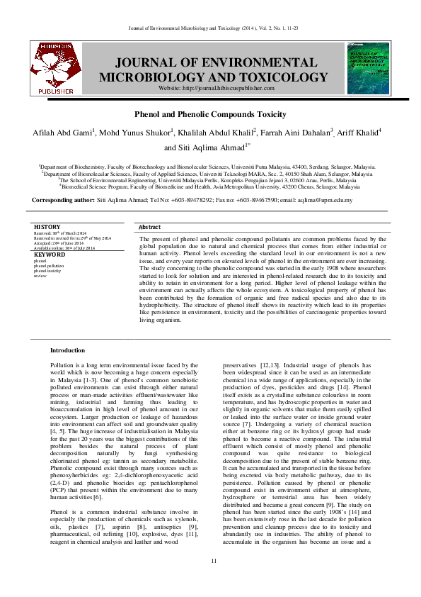 (PDF) Phenol and its toxicity