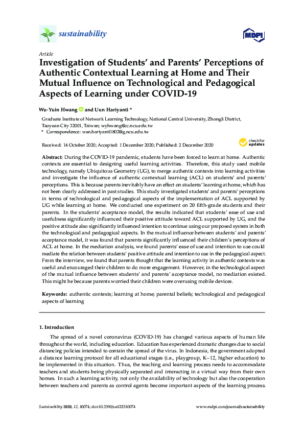 (PDF) Investigation of Students’ and Parents’ Perceptions of Authentic Contextual Learning at ...