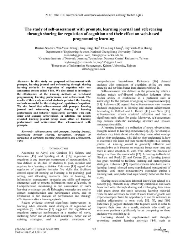 (PDF) The study of self-assessment with prompts, learning journal and referencing through ...