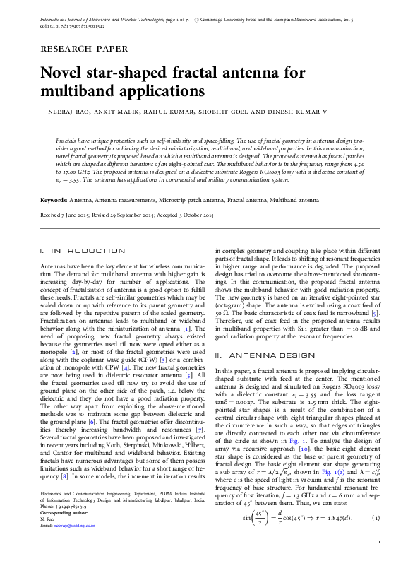 (PDF) Novel star-shaped fractal antenna for multiband applications (PDF) Novel star-shaped fractal antenna for multiband applications