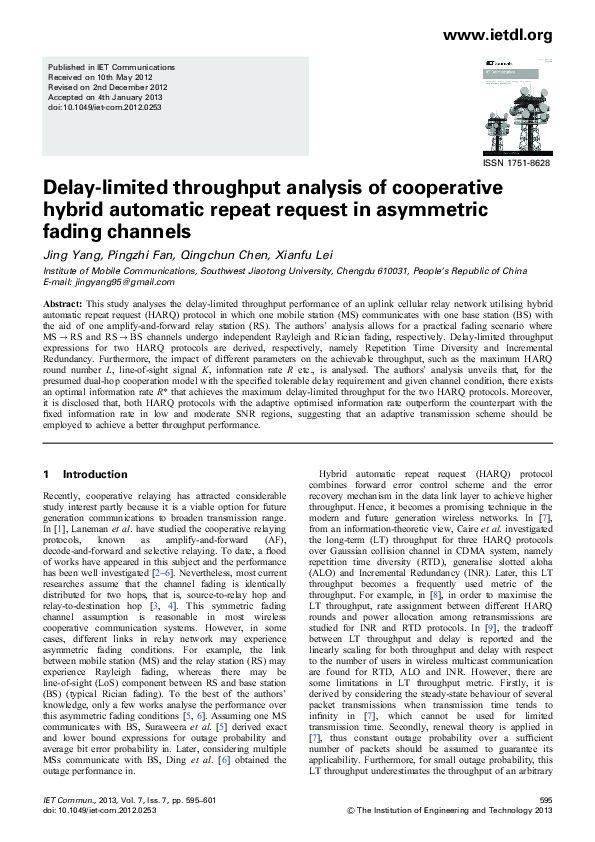 (PDF) Delay-limited throughput analysis of cooperative hybrid automatic ...