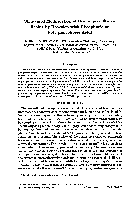 (PDF) Structural modification of brominated epoxy resins by reaction with phosphoric or poly ...
