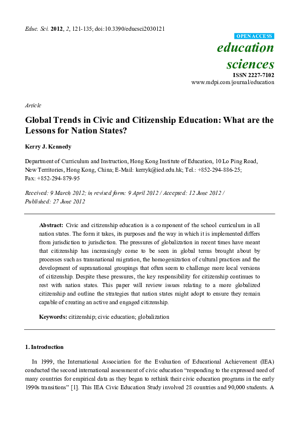 (PDF) Article Global Trends in Civic and Citizenship Education: What ...
