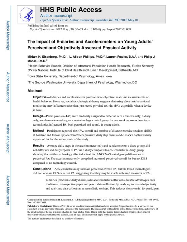 (PDF) The impact of E-diaries and accelerometers on young adults' perceived and objectively ...