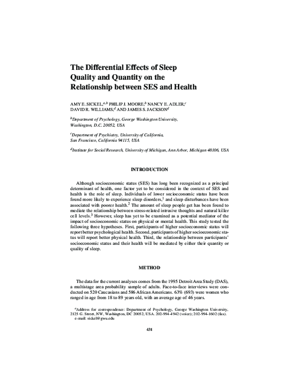 (PDF) The Differential Effects of Sleep Quality and Quantity on the Relationship between SES and ...