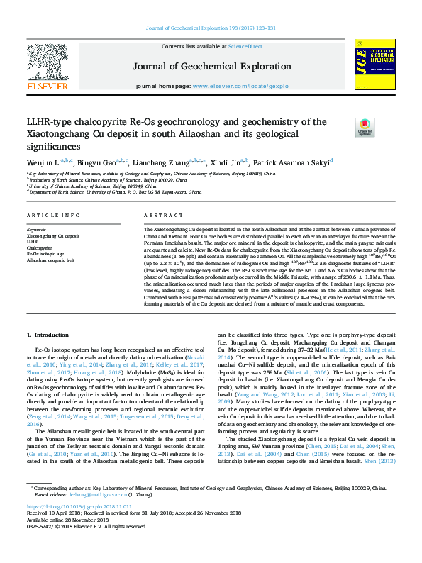 (PDF) LLHR-type chalcopyrite Re-Os geochronology and geochemistry of ...