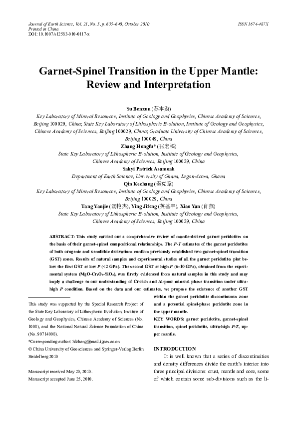(PDF) Garnet-spinel transition in the upper mantle: Review and ...