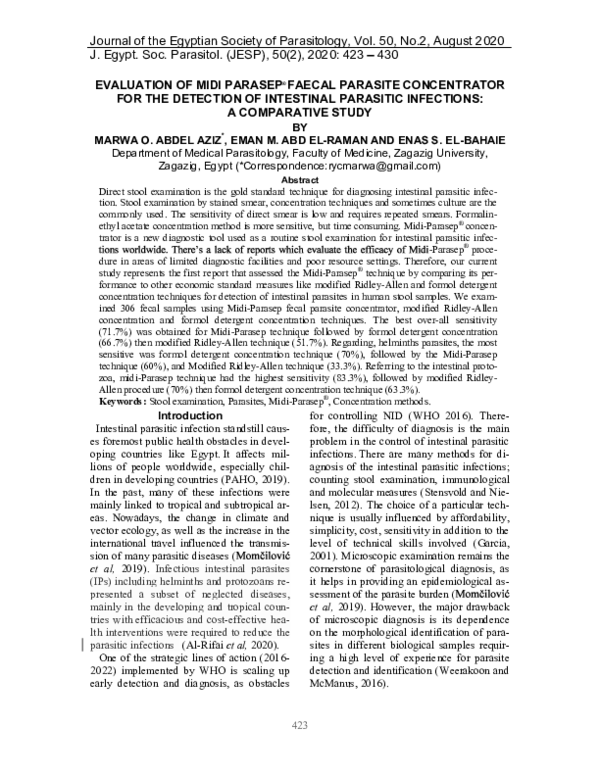 (PDF) Evaluation of Midi Parasep® Faecal Parasite Concentrator for the ...