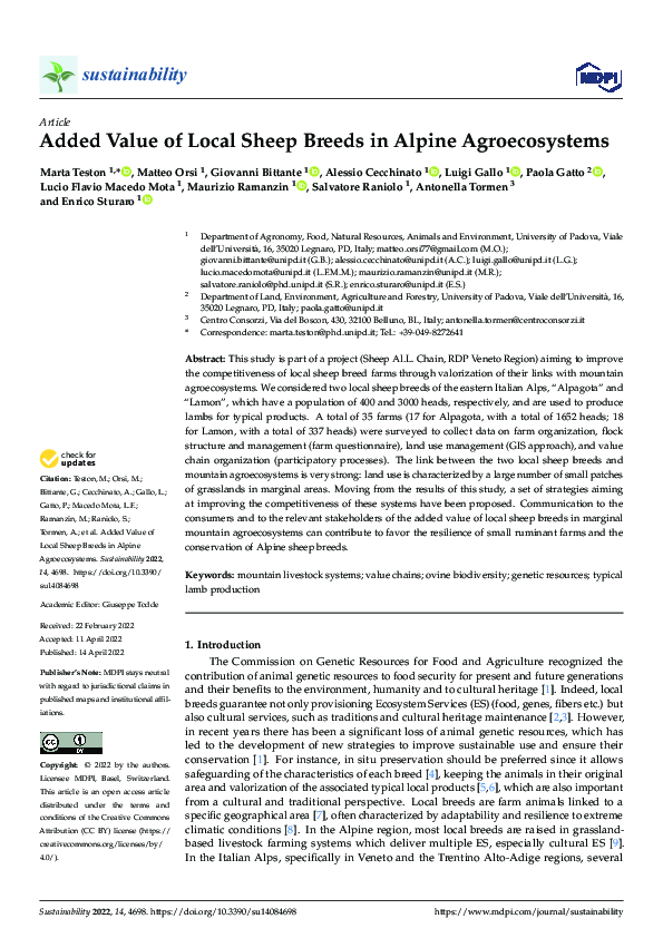 (PDF) Added Value of Local Sheep Breeds in Alpine Agroecosystems