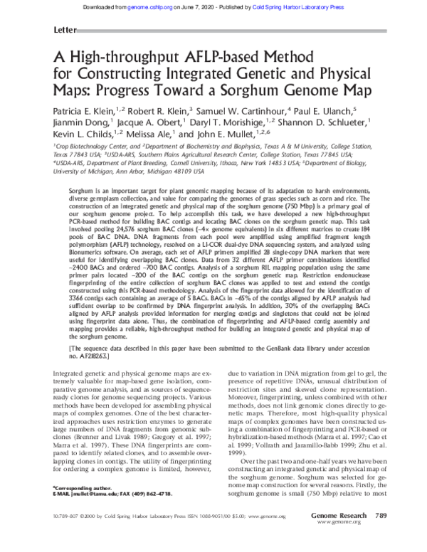 (PDF) A High-throughput AFLP-based Method for Constructing Integrated Genetic and Physical Maps ...