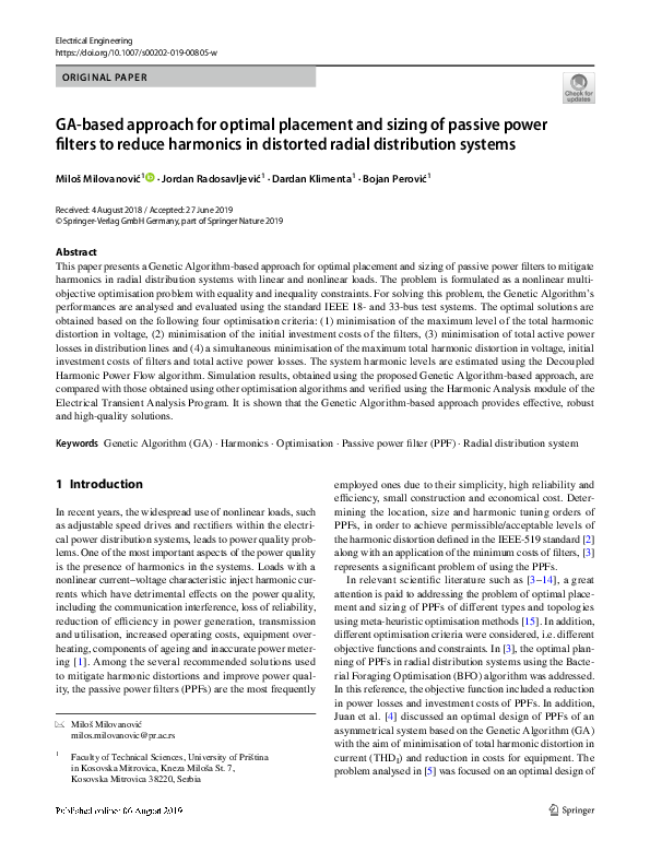 (PDF) GA-based approach for optimal placement and sizing of passive power filters to reduce ...