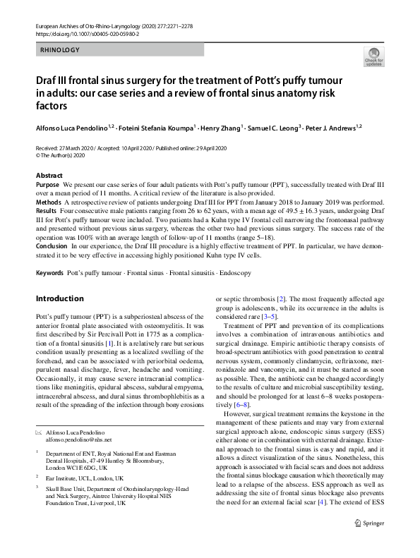 (PDF) Draf III frontal sinus surgery for the treatment of Pott’s puffy ...