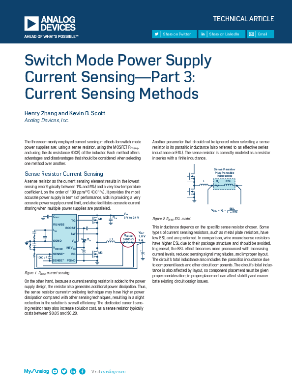 (PDF) Switch Mode Power Supply Current Sensing — Part 3 : Current Sensing Methods