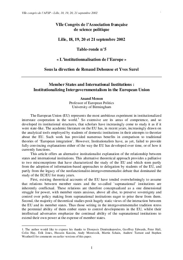 (PDF) Member States and International Institutions: Institutionalizing ...