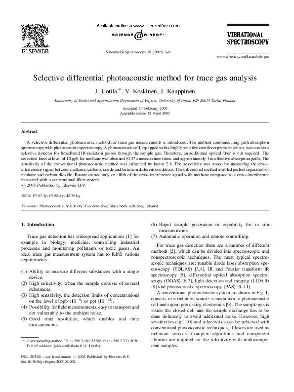 Pdf Selective Differential Photoacoustic Method For Trace Gas Analysis