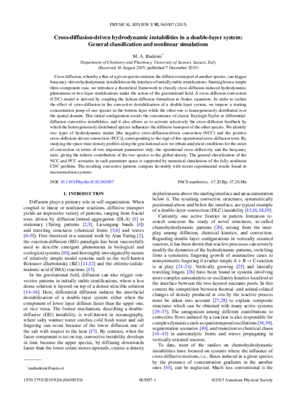 (PDF) Cross-diffusion-driven hydrodynamic instabilities in a double ...