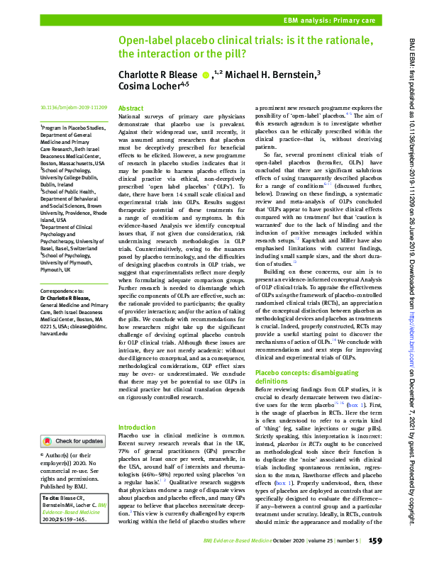 (PDF) Open-Label Placebos: Rationale vs. Interaction