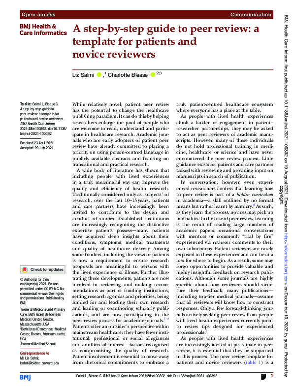 (PDF) A step-by-step guide to peer review: a template for patients and ...