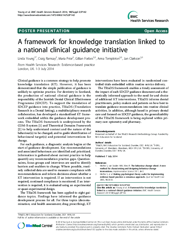 (PDF) A framework for knowledge translation linked to a national clinical guidance initiative ...