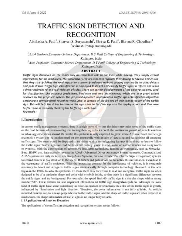 (PDF) TRAFFIC SIGN DETECTION AND RECOGNITION