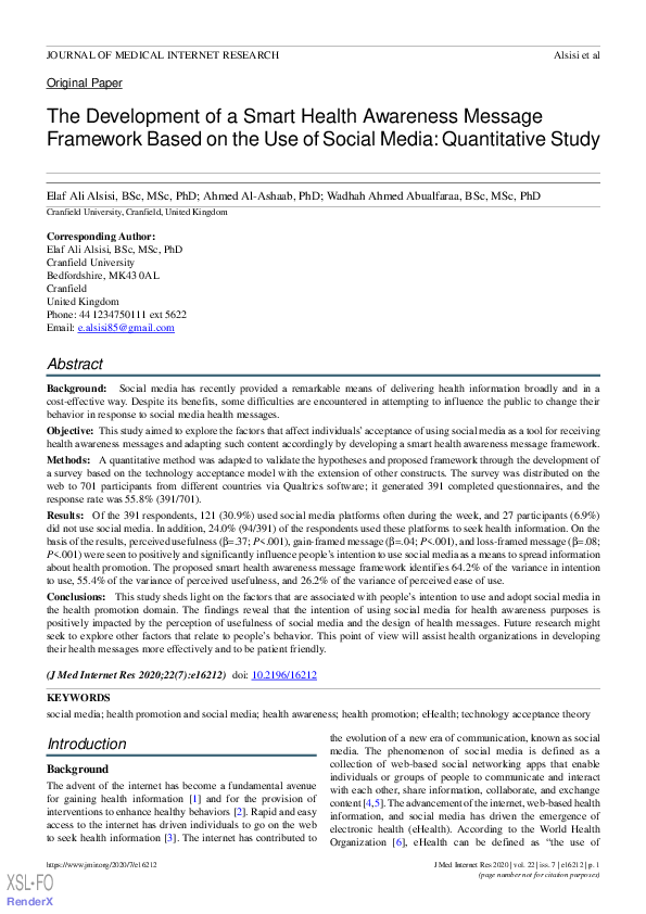 (PDF) The Development of Smart Health Awareness Message Framework Based ...