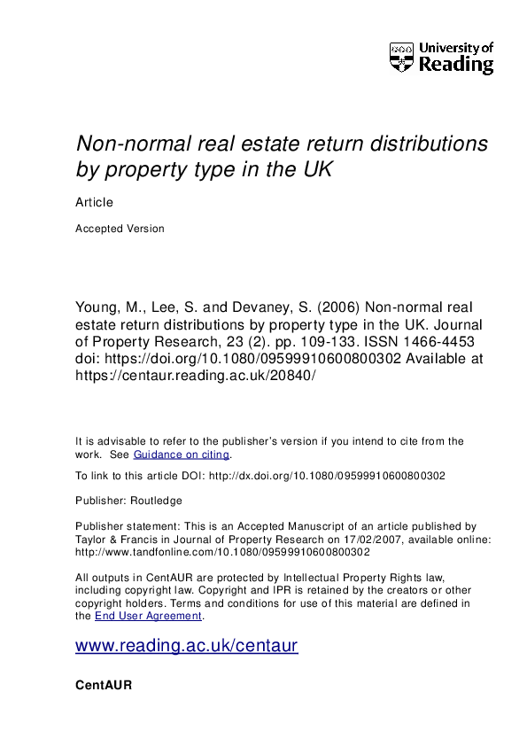 (PDF) Non‐Normal Real Estate Return Distributions by Property Type in ...