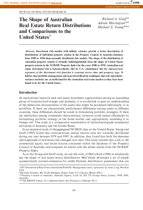 (PDF) The Shape of Australian Real Estate Return Distributions and ...