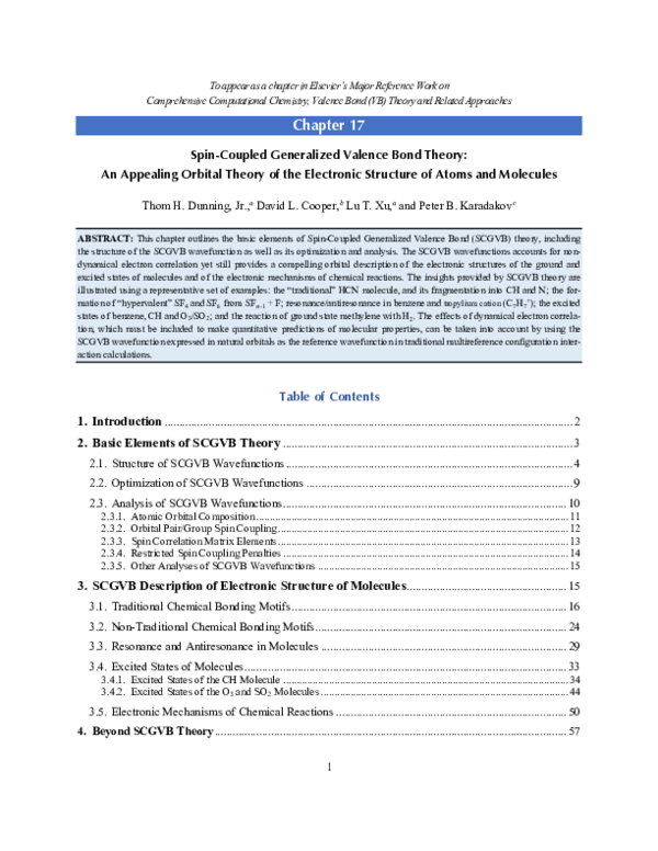(PDF) Spin-Coupled Generalized Valence Bond Theory: An Appealing Orbital Theory of the ...