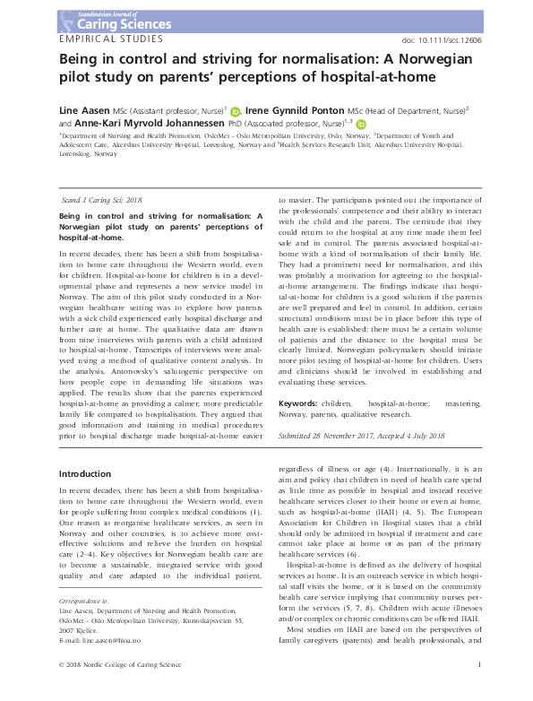 (PDF) Being in control and striving for normalisation: A Norwegian ...