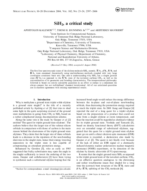 (PDF) SiH 2 , a critical study