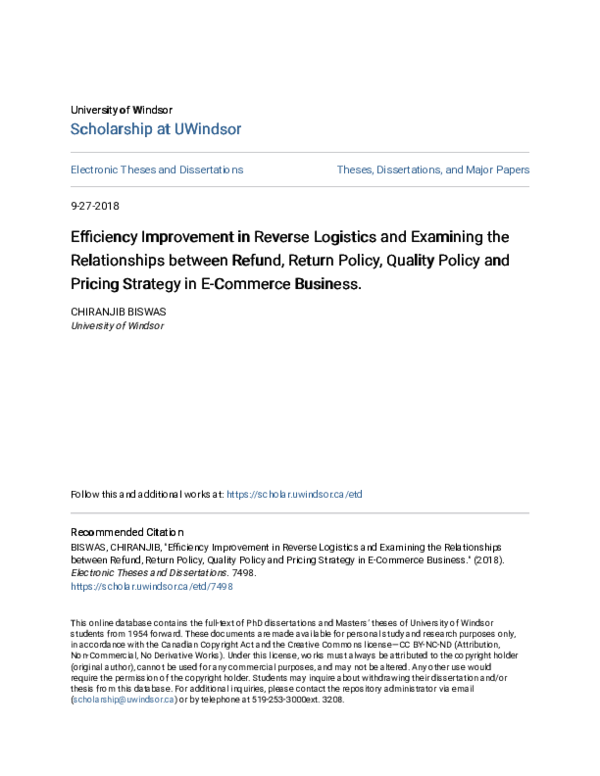 (PDF) Efficiency Improvement in Reverse Logistics and Examining the Relationships between Refund ...