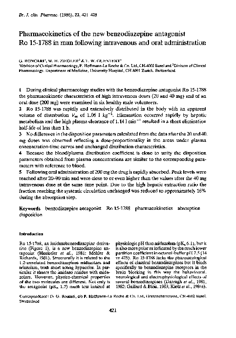 (PDF) Pharmacokinetics of the new benzodiazepine antagonist Ro 15-1788 ...