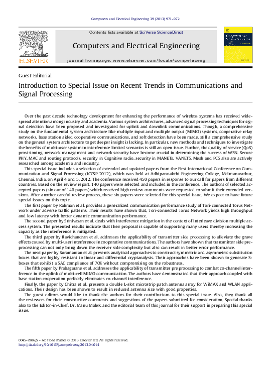 (PDF) Introduction to Special Issue on Recent Trends in Communications and Signal Processing ...
