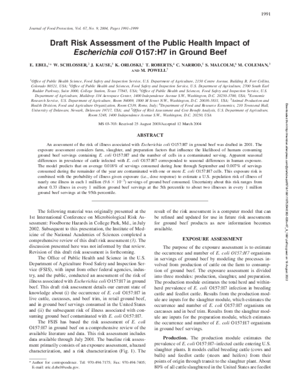 (PDF) Draft Risk Assessment of the Public Health Impact of Escherichia ...