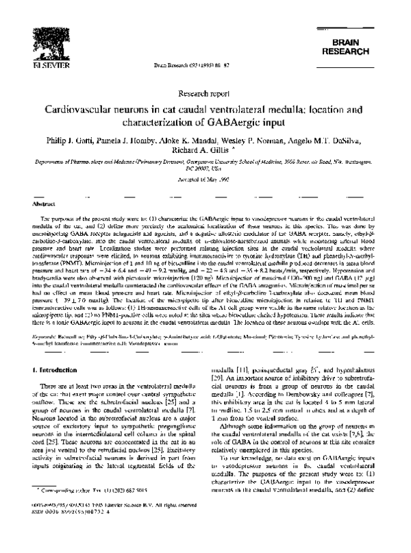 (PDF) Cardiovascular neurons in cat caudal ventrolateral medulla ...