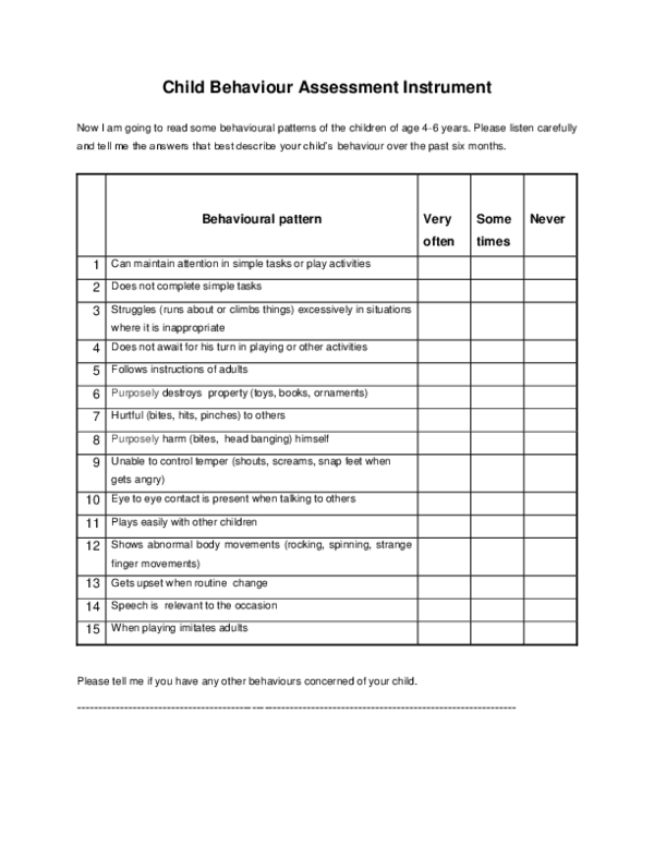 (PDF) Child Behaviour Assessment Instrument