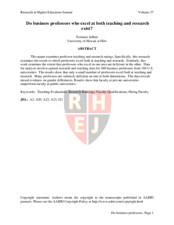 (PDF) Do Business Professors who Excel at Both Teaching and Research Exist?