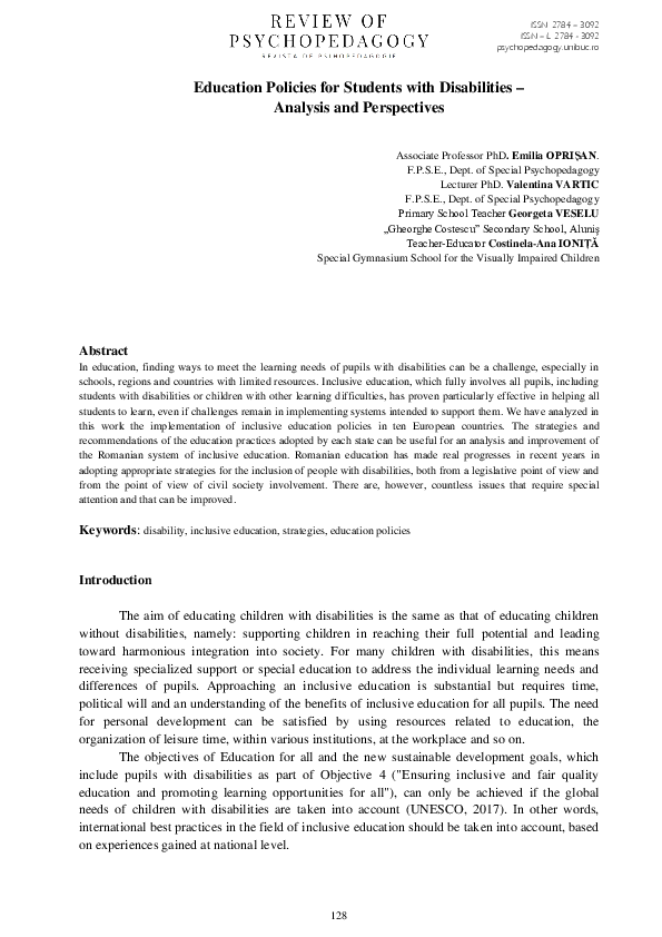 (PDF) Education Policies for Students with Disabilities – Analysis and ...