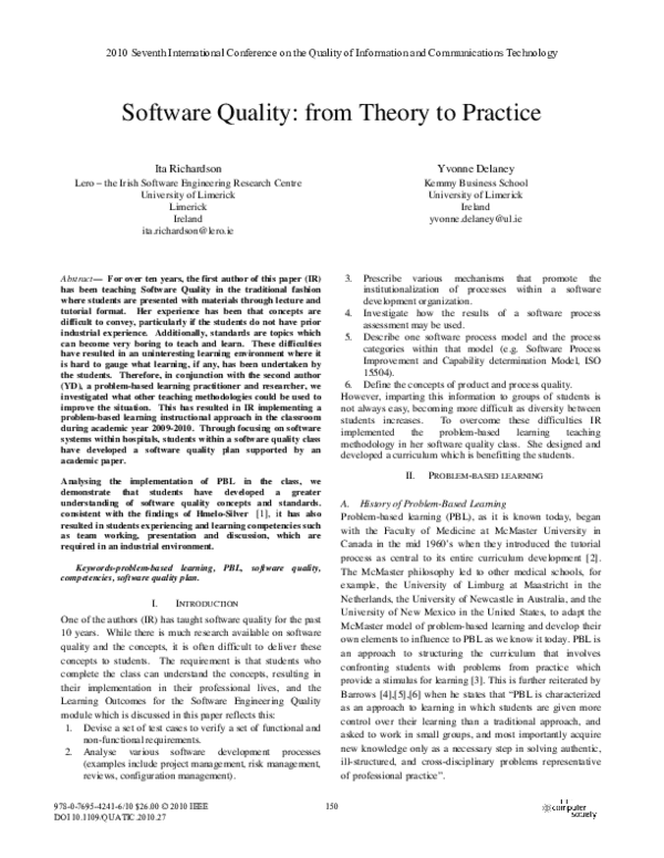 (PDF) Software Quality: From Theory to Practice